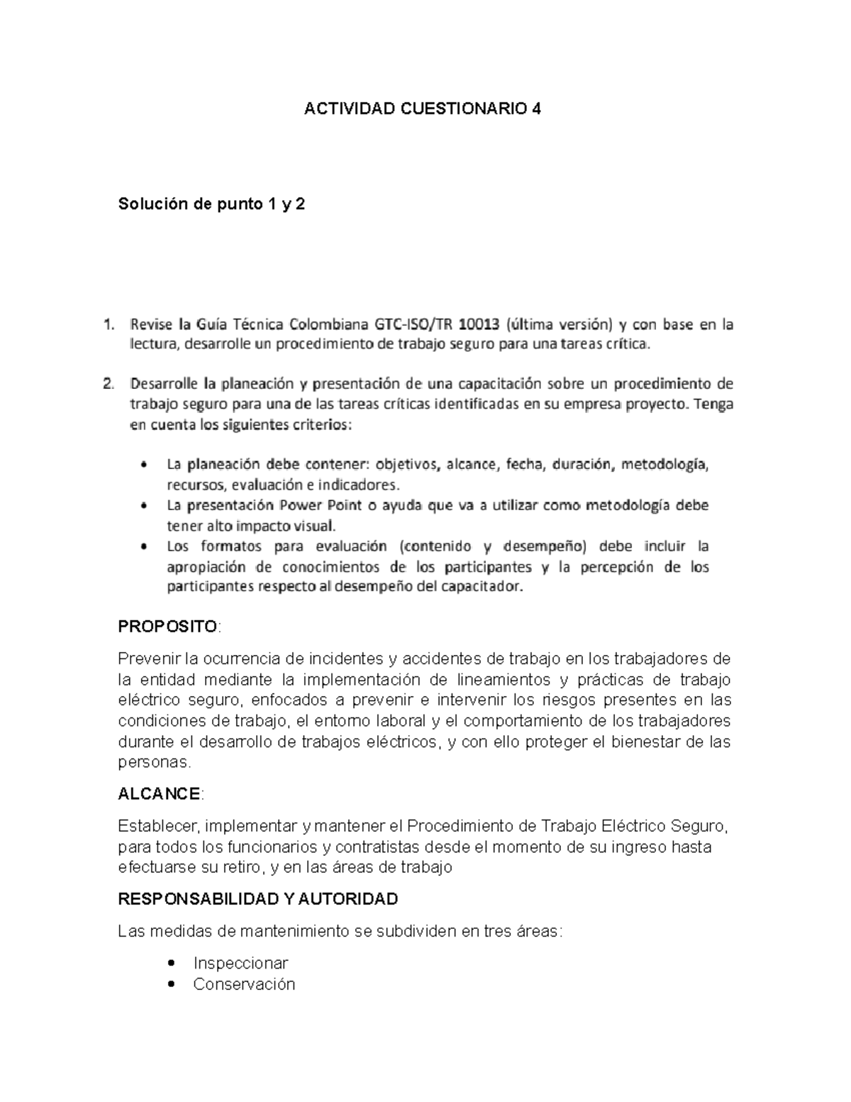 Solucion de punto 1 y 2 - Cuestionario de Ejecutar - ACTIVIDAD ...