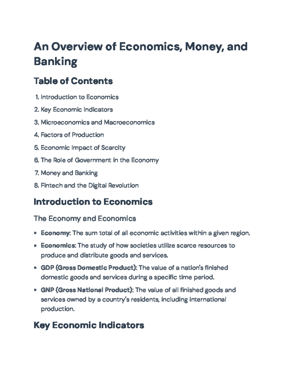 Economics Overview: Money, Banking, and Key Economic Indicators - An ...
