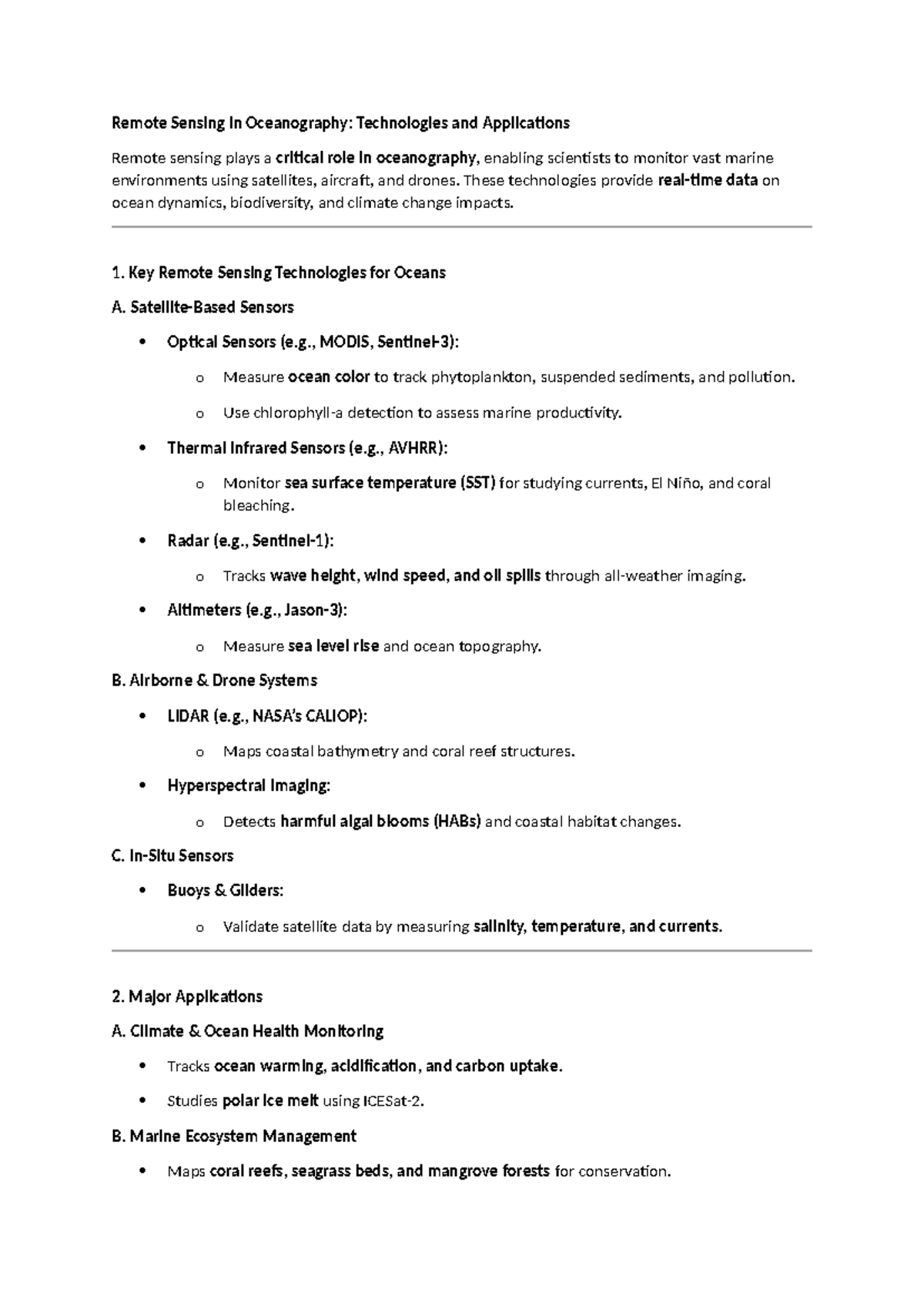 CH Remote Sensing in Oceanography: Key Technologies & Applications ...