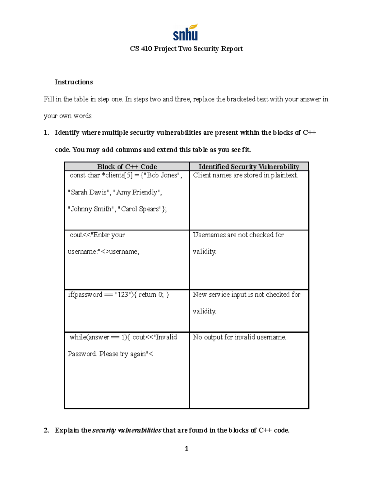 CS 410 Project Two Security Report: Identifying Vulnerabilities and ...