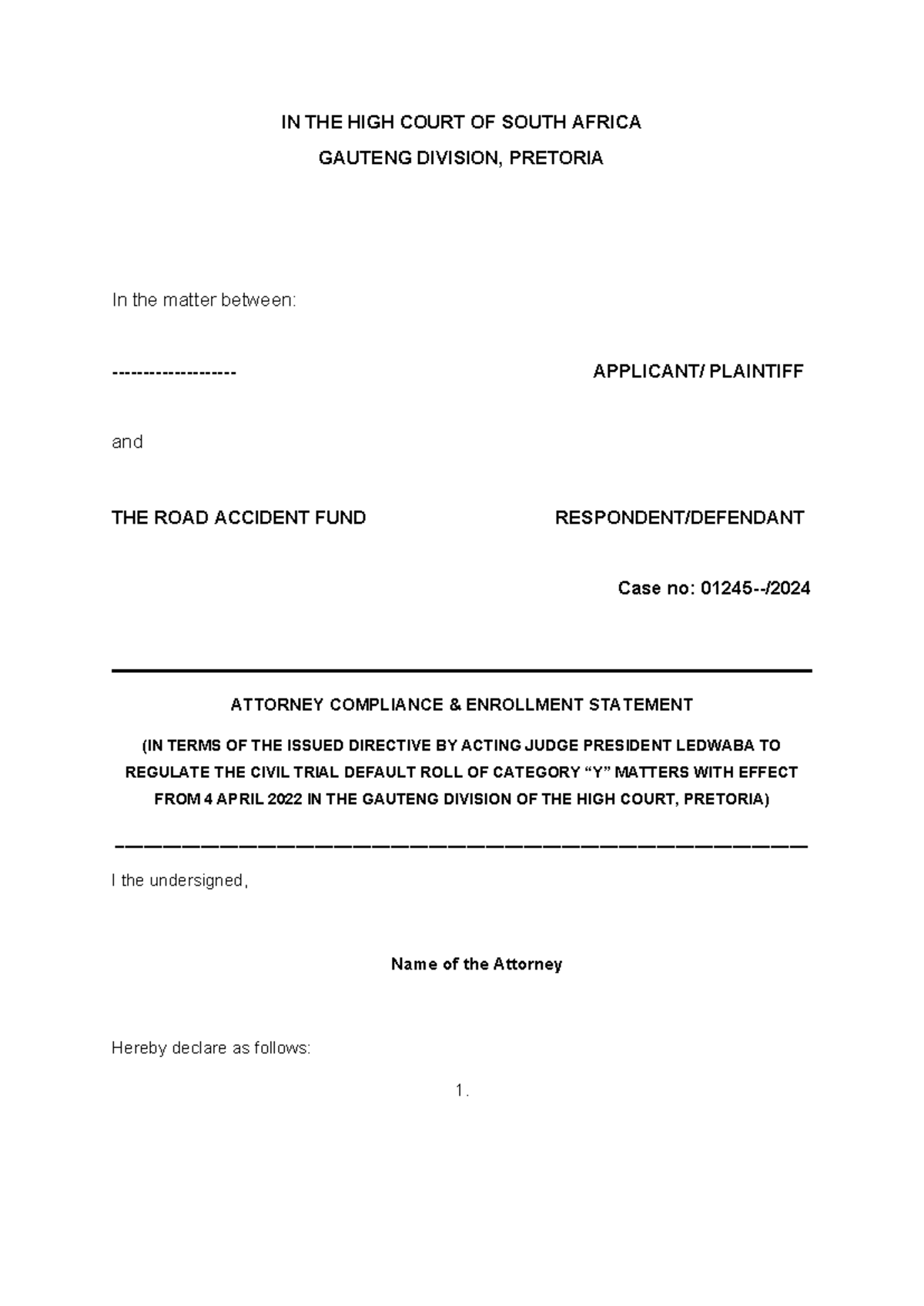Enrolm~1 - GE - Default Judgement Application in High Court Pretoria ...