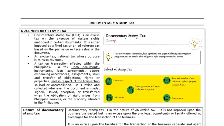 Documentary Stamp Tax (DST) Overview and Regulations - Studocu