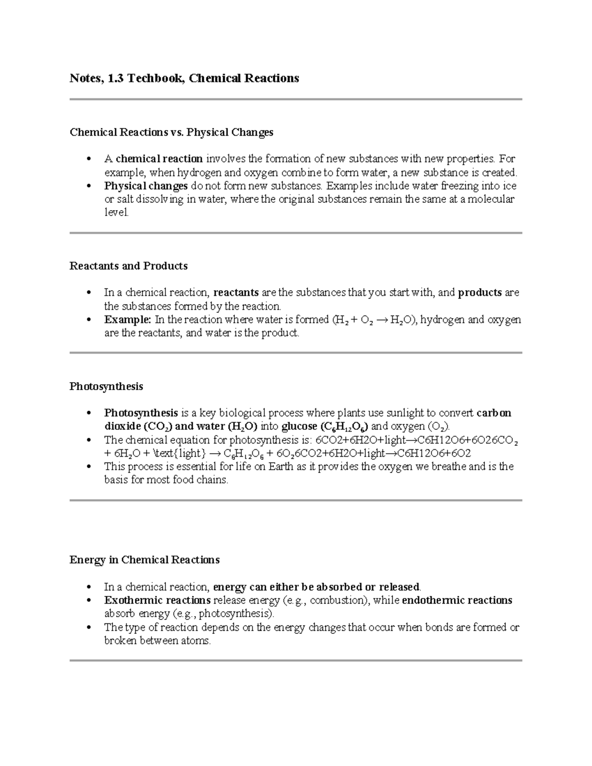 Concept 1.3 Notes: Chemical Reactions vs. Physical Changes - Studocu