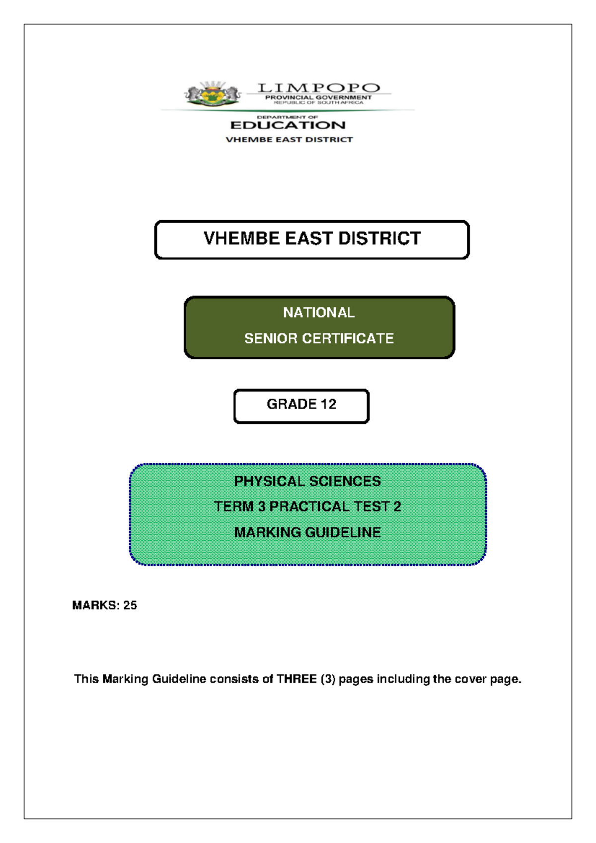 VHEMBE EAST DISTRICT GRADE 12 PHYSICAL SCIENCES TERM 3 PRACTICAL TEST 2 ...