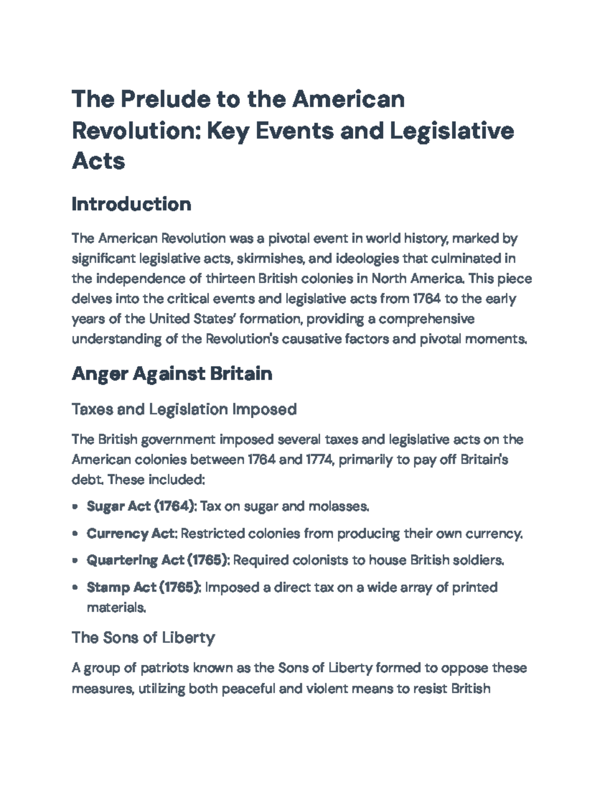 The Prelude to the American Revolution: Key Events & Legislative Acts ...