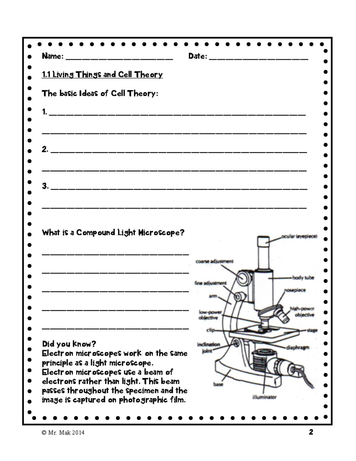 Living Things and Cell Theory Worksheet - Grade 1 - Studocu