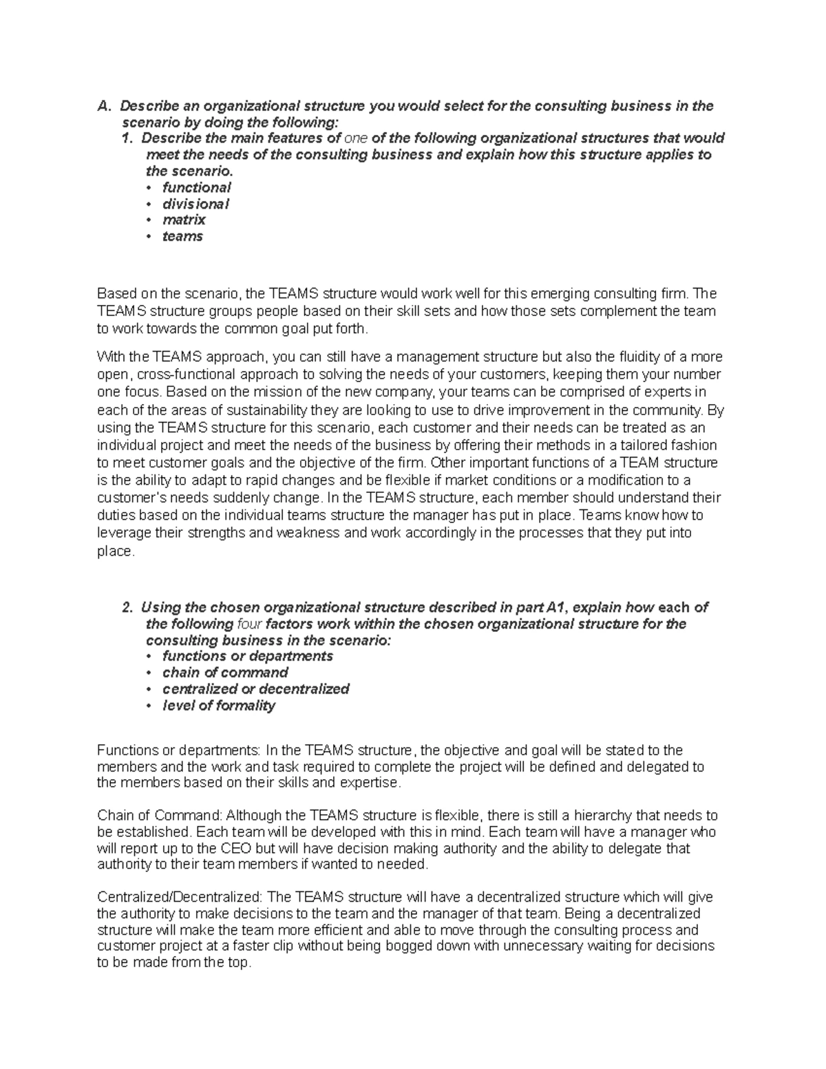 D078 TEM1 Business Environment: Task 1 - Organizational Structure ...