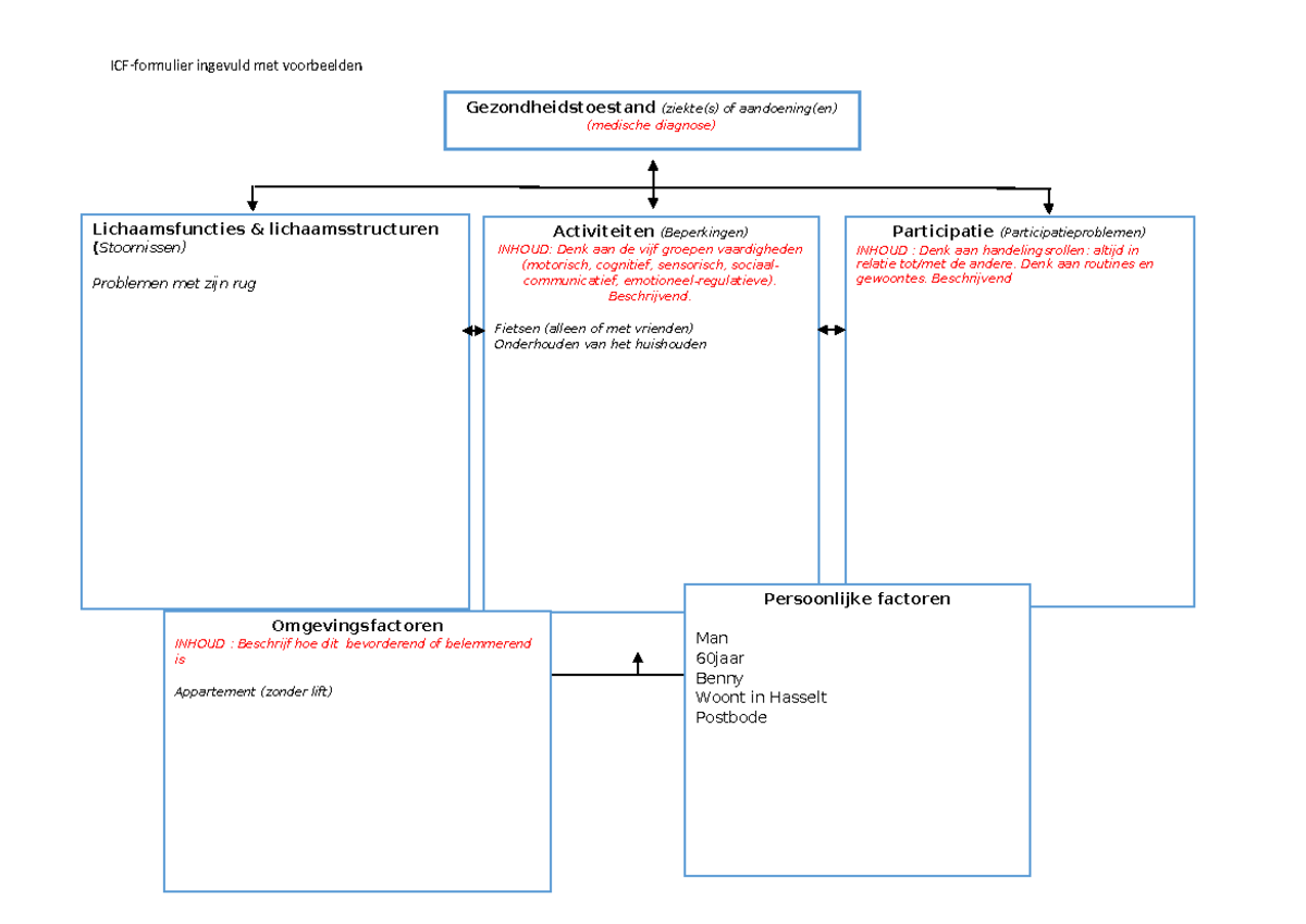 ICF-Formulier Voorbeeld en Ingevuld (Voorbeeld Casus) - Studocu