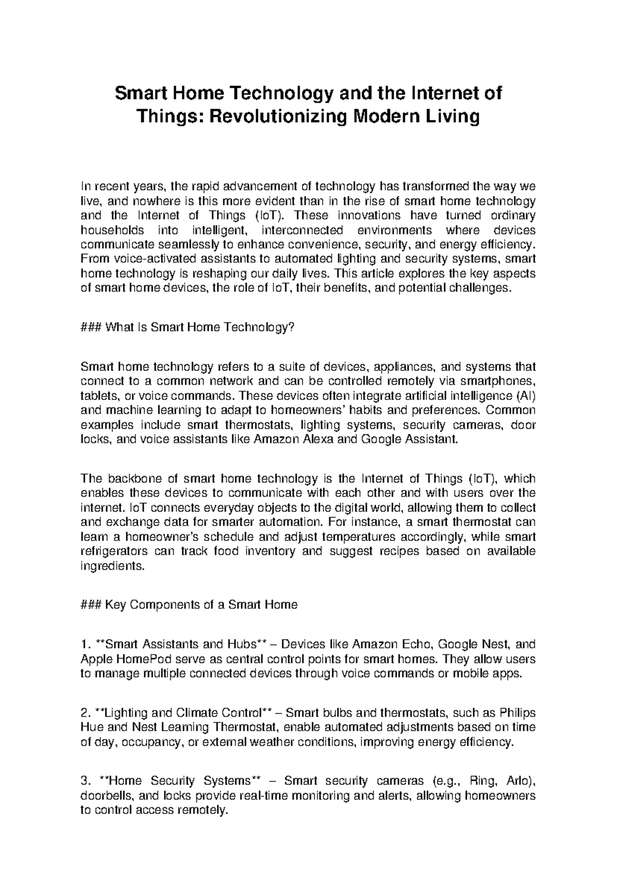 Smart Home Tech & IoT: Transforming Modern Living (Article 010) - Studocu