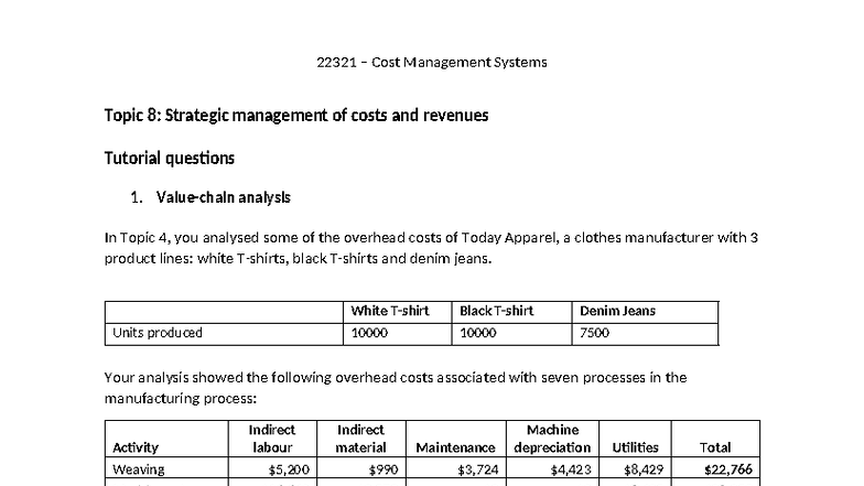 22321 Cost Management Systems: Topic 8 - Strategic Cost Management ...