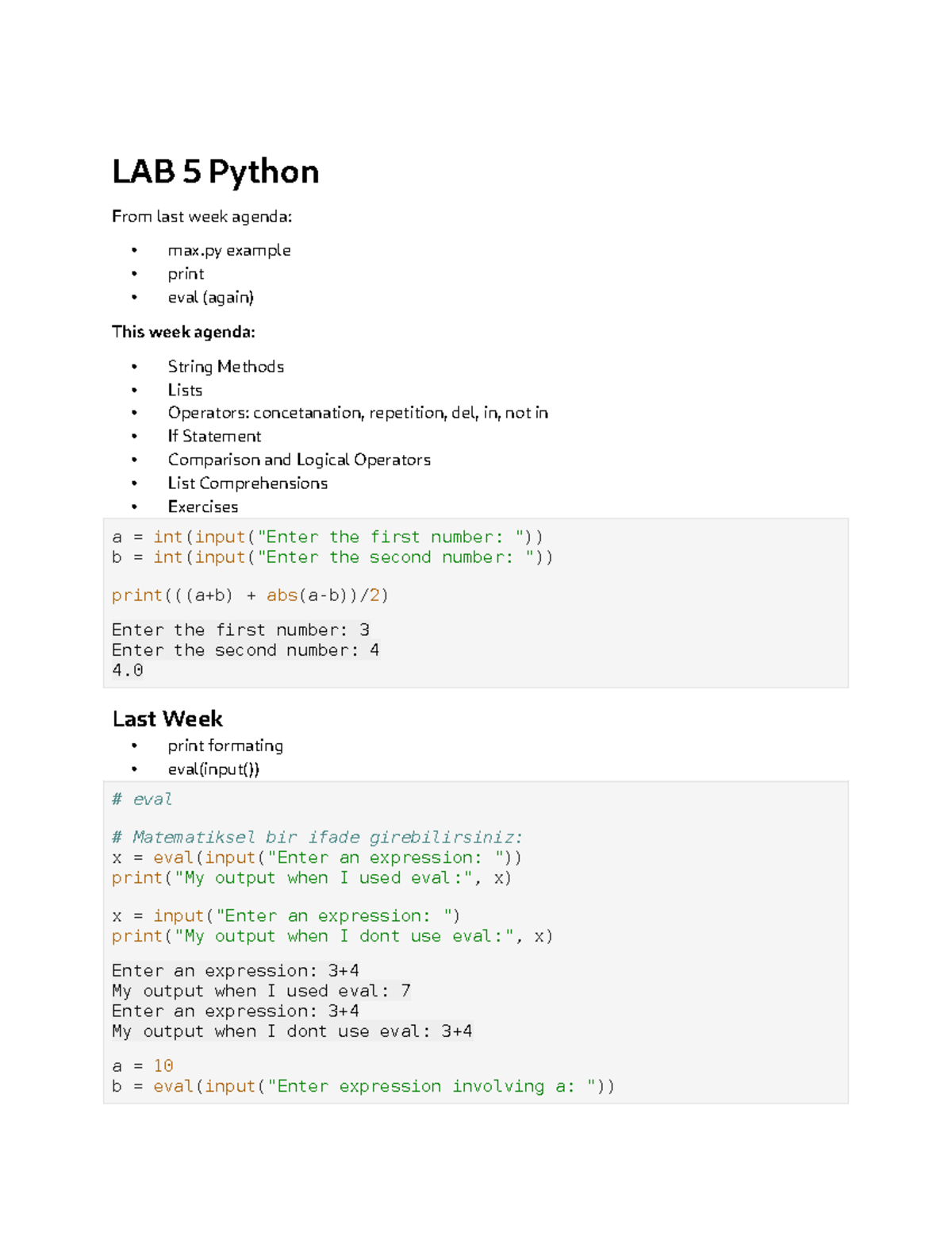 LAB 7 Python Basics: String Methods, Lists, and Operators - Studocu