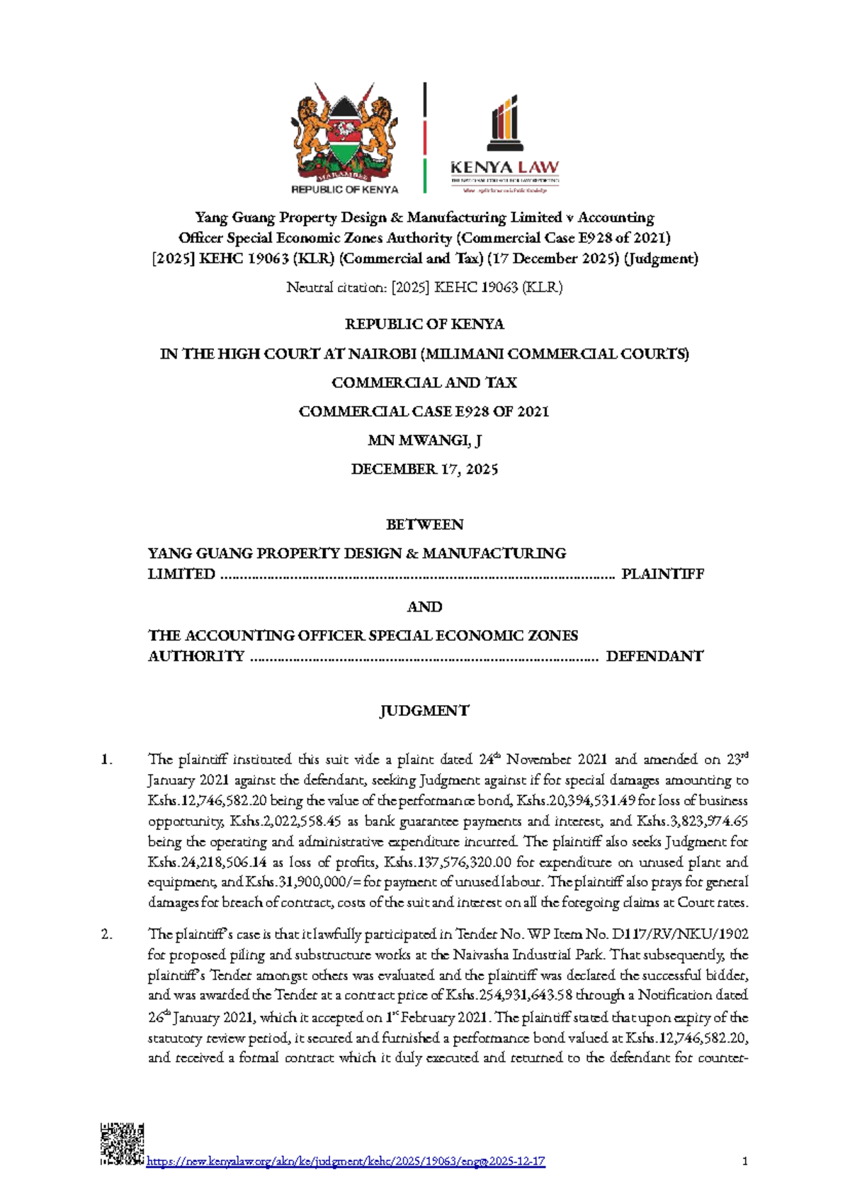 Yang Guang Property Design Mfg Ltd v SEZA (Comm Case E928/2021 ...