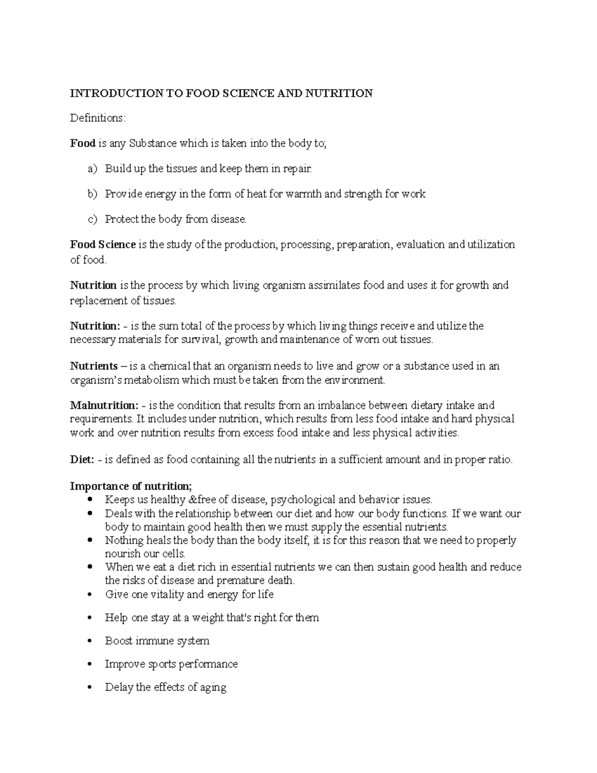 Food science and nutrition notes - 7.1 INTRODUCTION TO FOOD SCIENCE AND ...