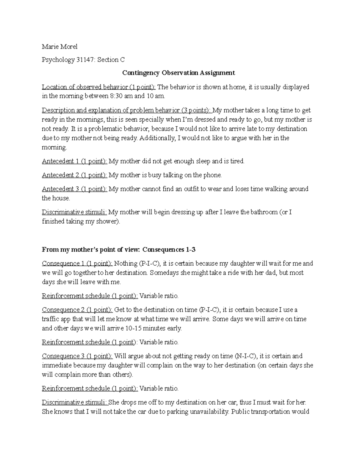 Contingency Observation - Description and explanation of problem ...