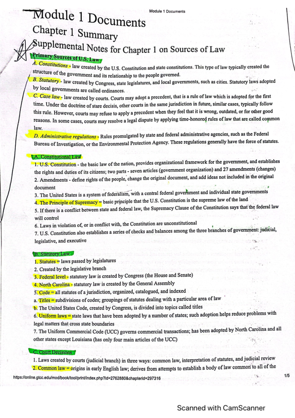 Sources of Law - Chapter 1 Guided Notes Summary for Law 101 - Studocu