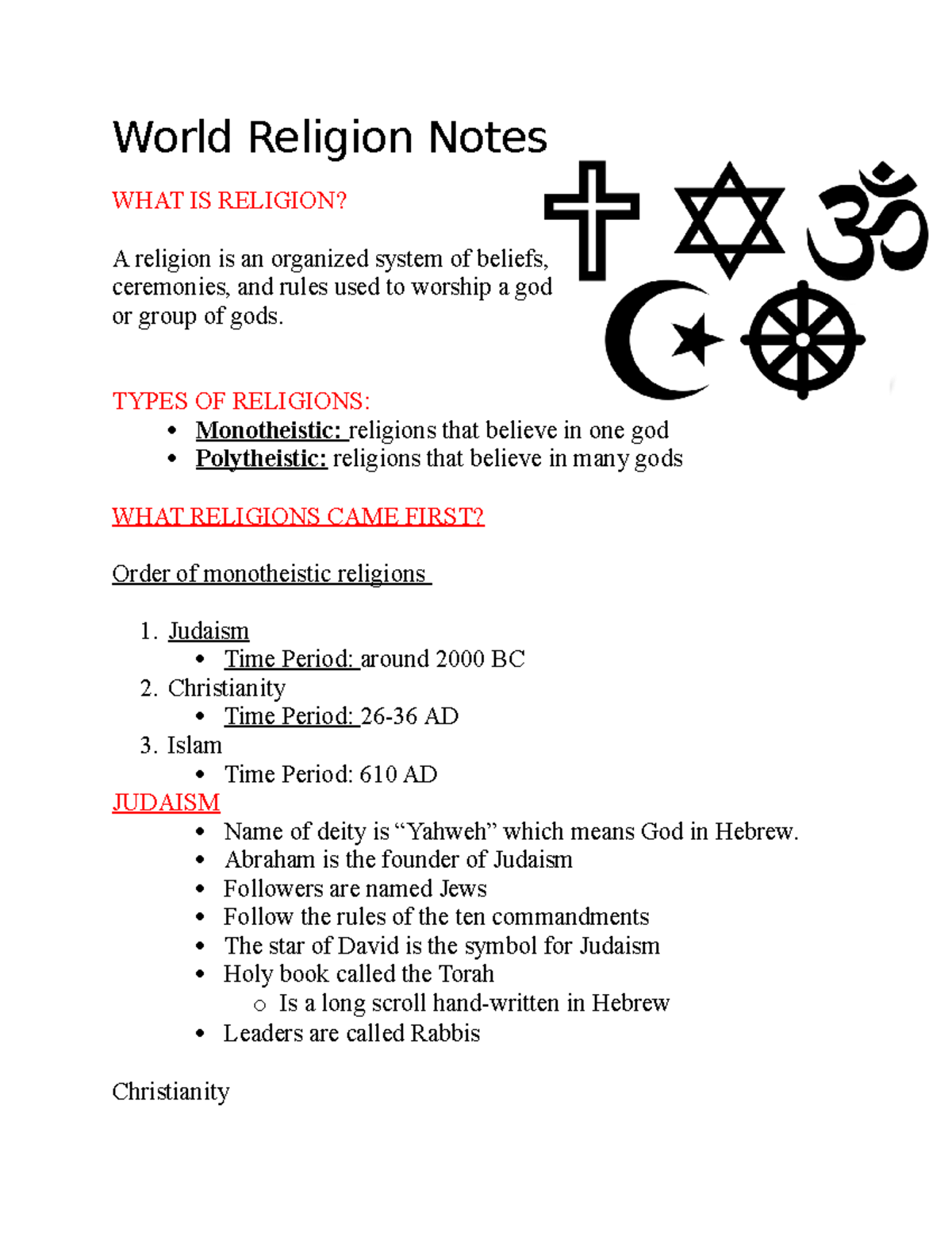 World Religion- PArt 1 study guide - World Religion Notes WHAT IS ...