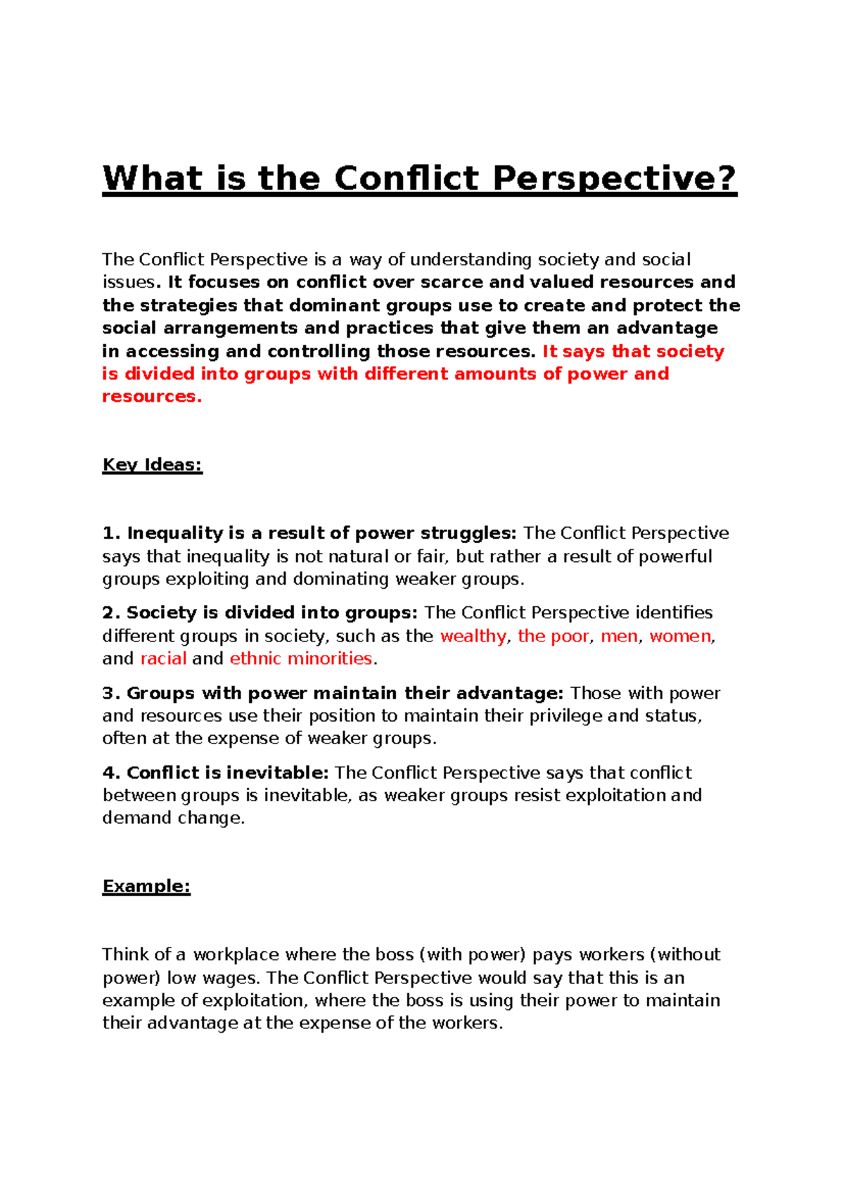 Theoretical Perspectives: Conflict and Functionalism Explained - Studocu