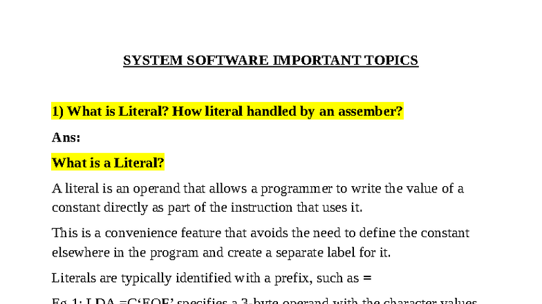 Important Questions - System Software (SS) - Studocu