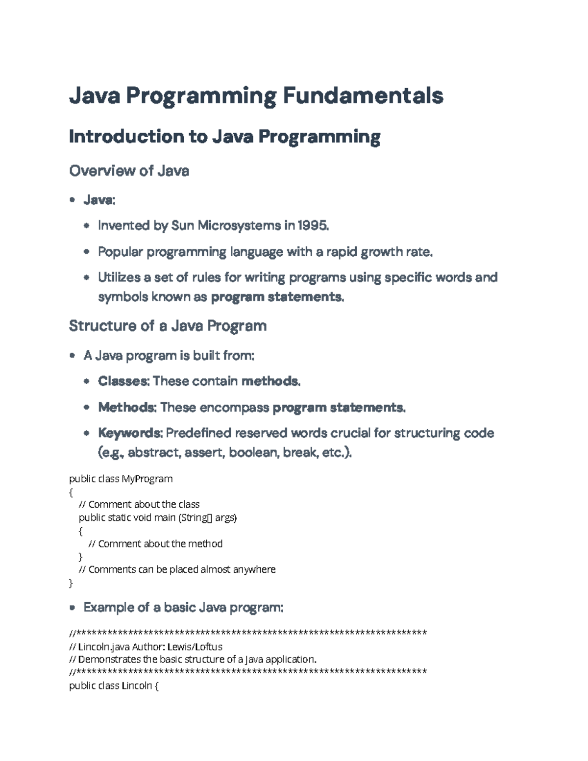 Java Programming Fundamentals: Concepts, Structure, and OOP Essentials - Java Programming - Studocu