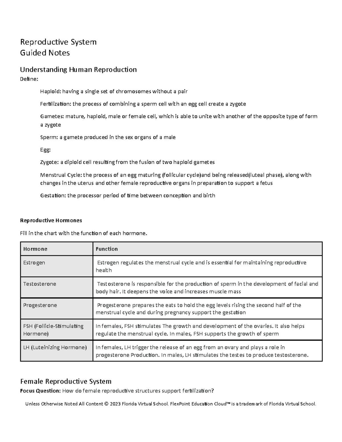 Guided Notes on Reproductive System (Bio 101) - Studocu