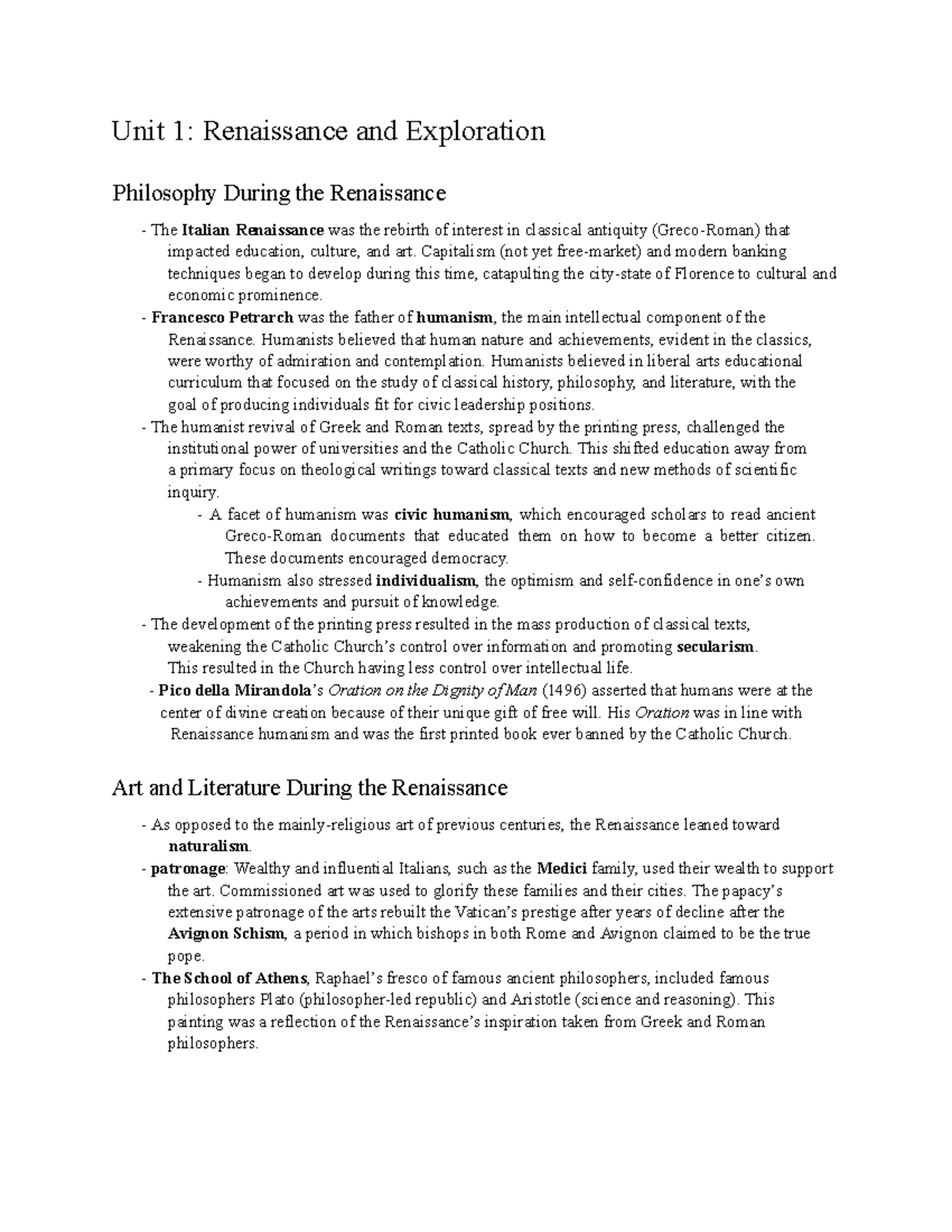 Unit 1: Renaissance & Exploration - Key Philosophies & Art Insights ...