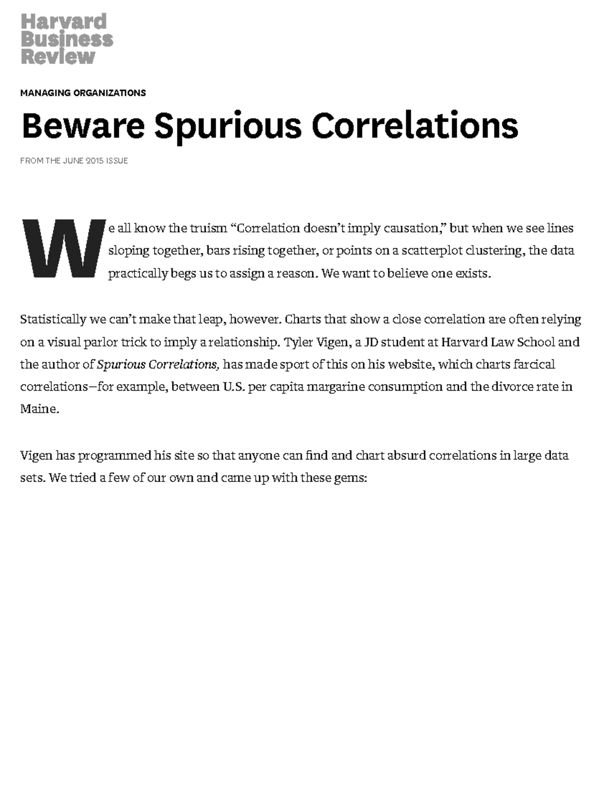 Managing Organizations: Beware of Spurious Correlations - Studocu