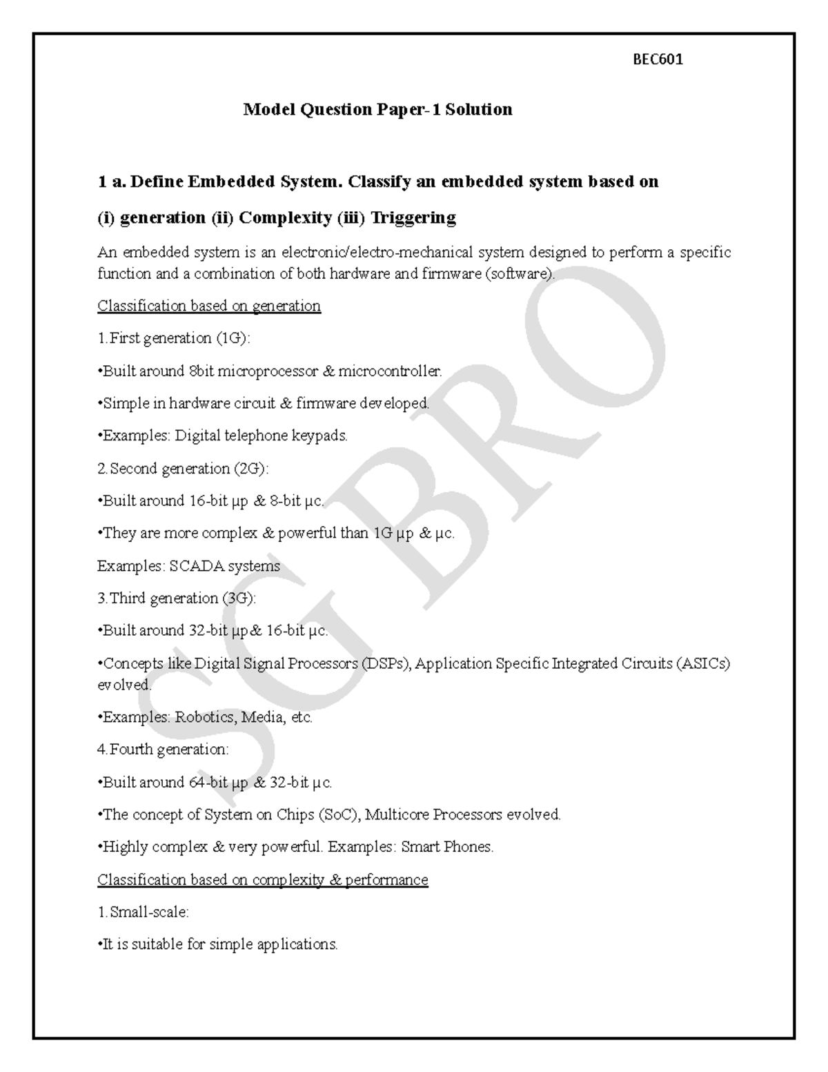 BEC601 Model Question Solutions: Embedded Systems Overview - Studocu