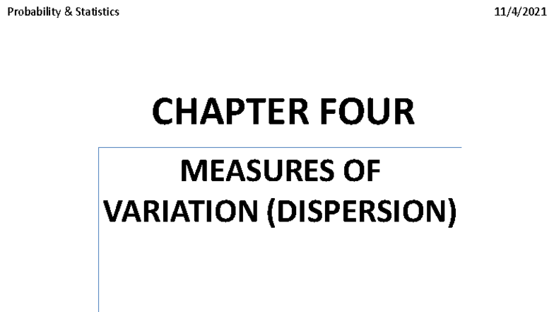 Chapter-4-Measures of Variations - CHAPTER FOUR MEASURES OF VARIATION ...
