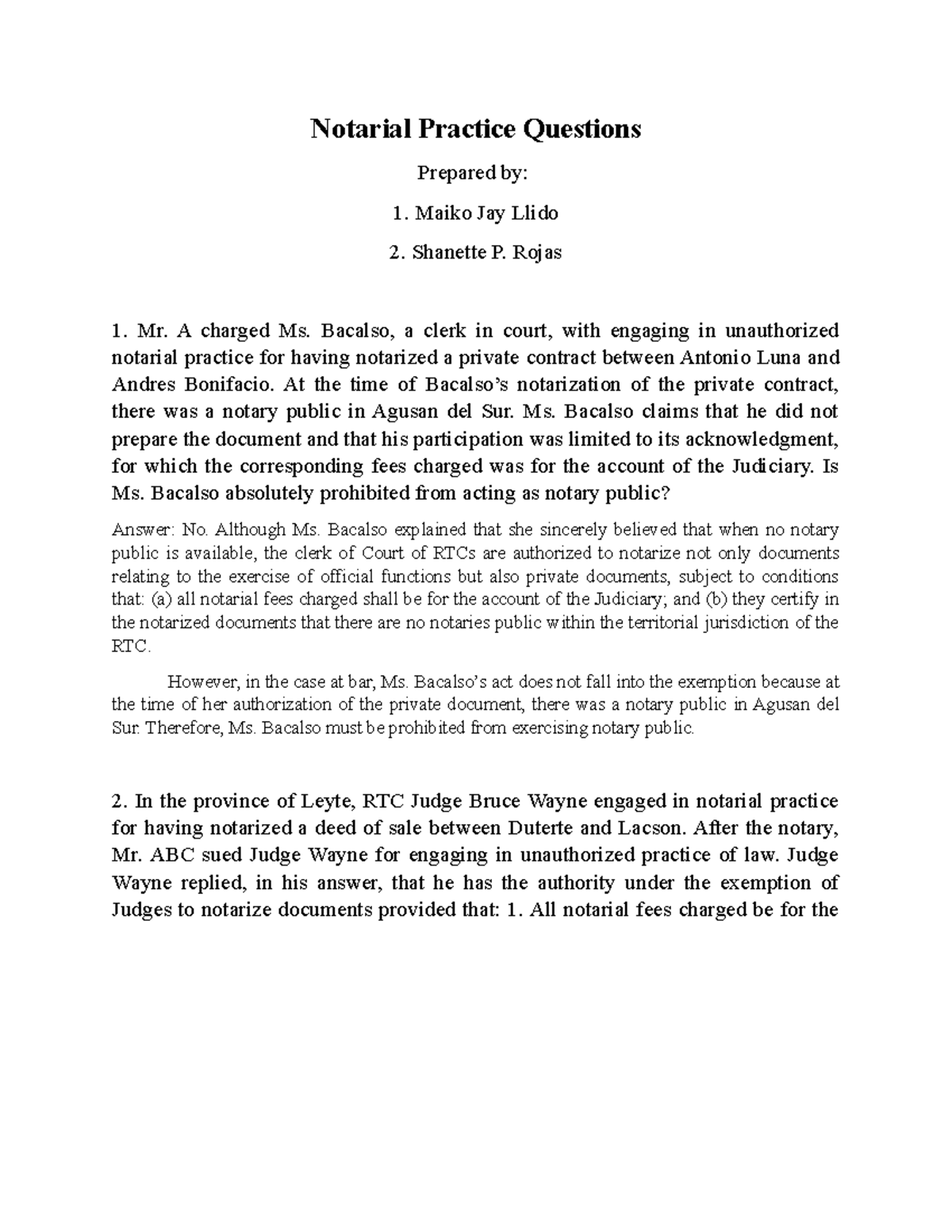 Notarial Practice Q&A for Legal Studies (Course Code: NP101) - Studocu