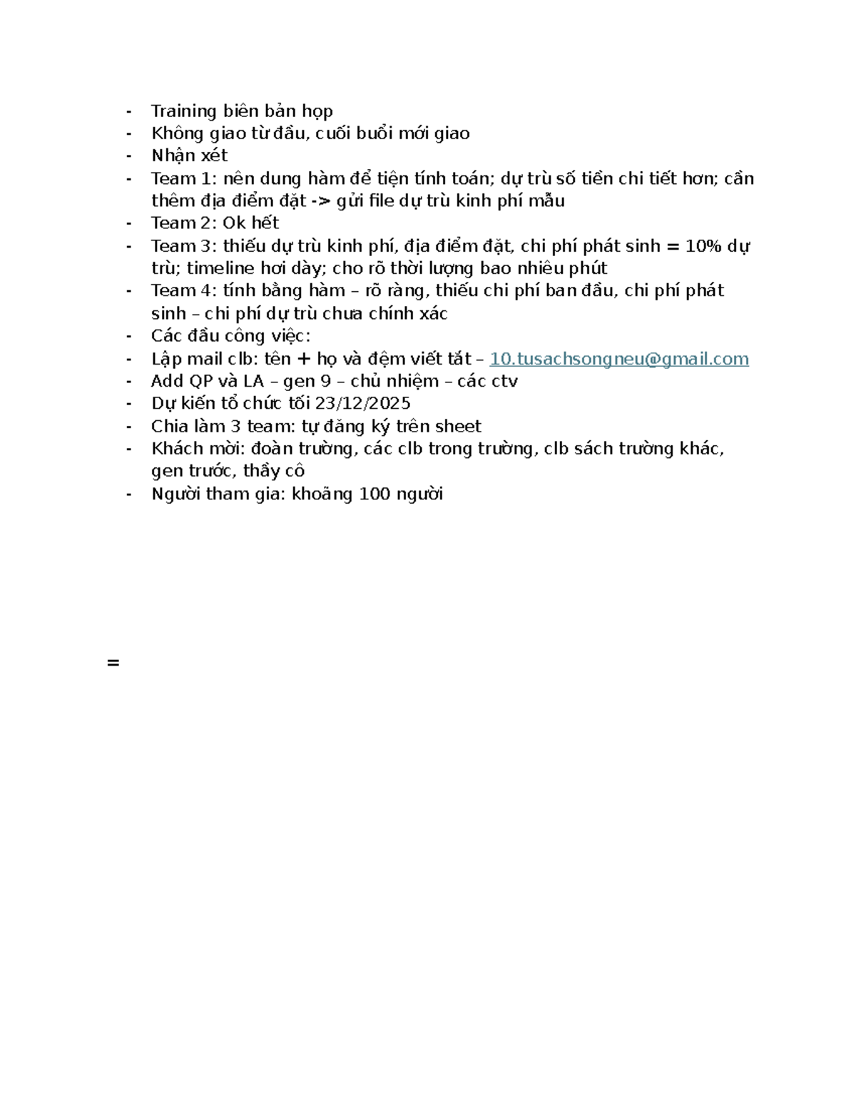 Training Biên Bản Họp: Nhận Xét và Kế Hoạch Tổ Chức - Studocu