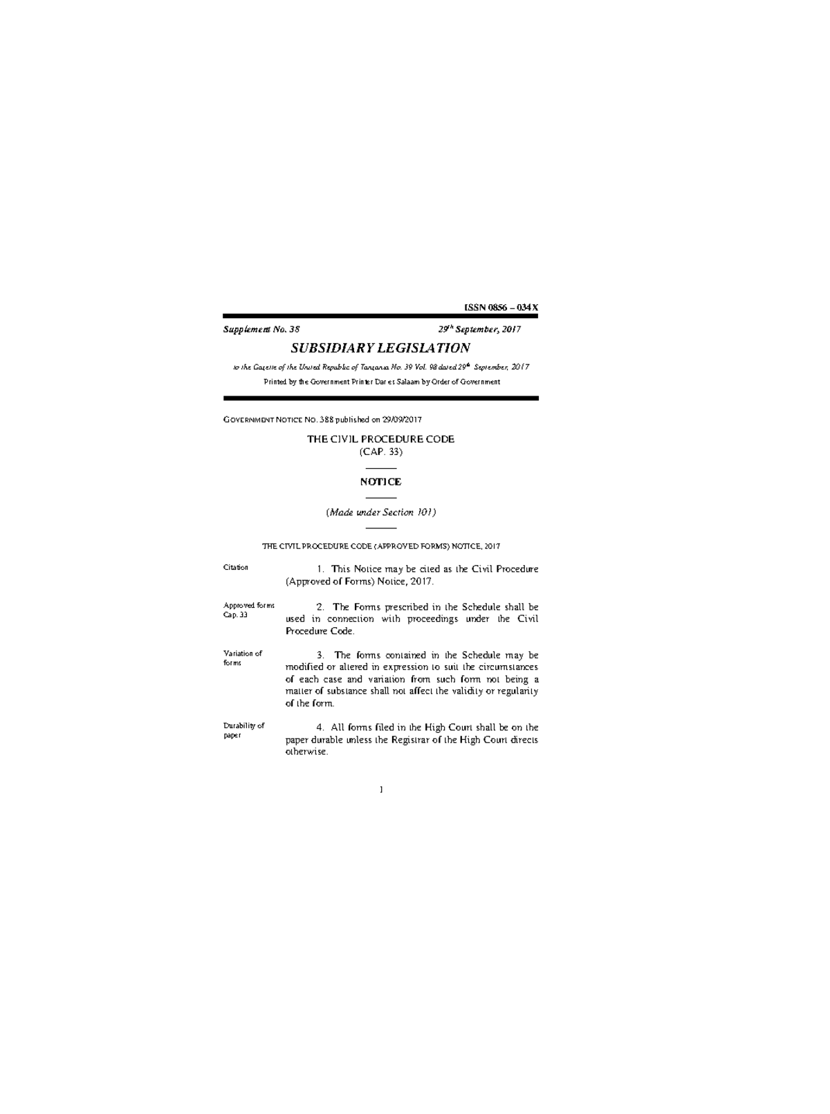 Civil Procedure Code (Approved Forms) GN. No. 388 - 2017 Edition - Studocu