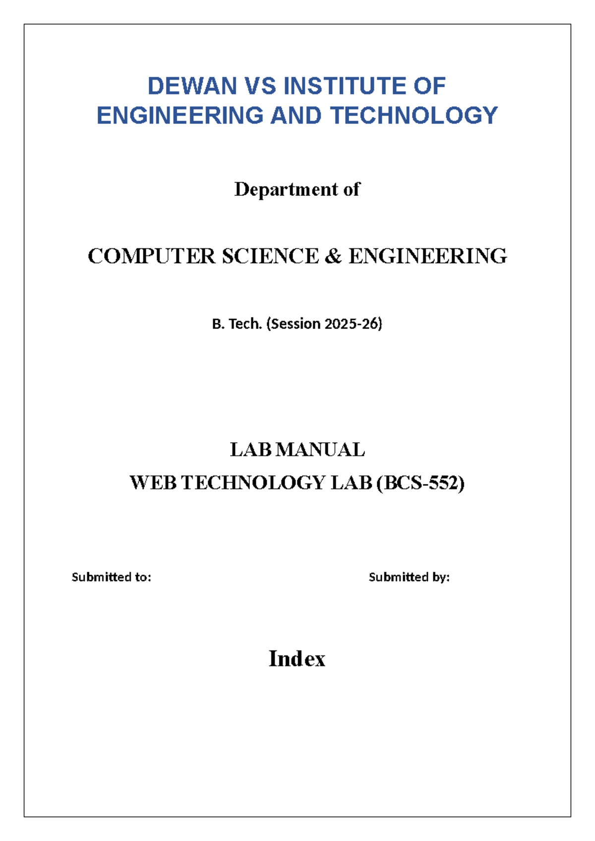 B.Tech Web Technology Lab Manual - Practical Exercises - Studocu