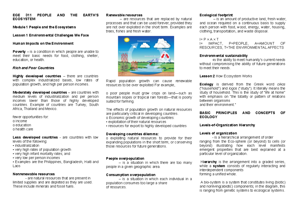 EGE 311 People and Ecosystems: Module 1-5 Review Notes - Studocu