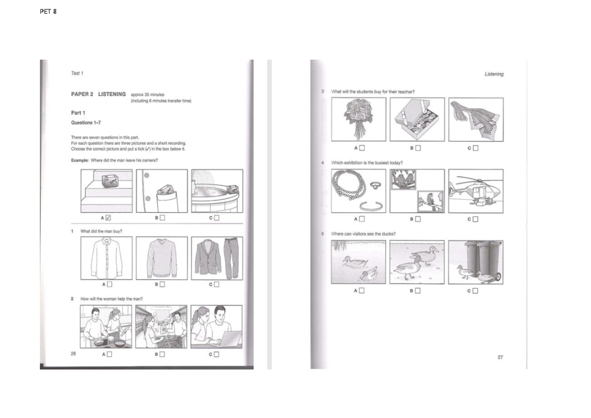 PET 8 Listening & Speaking Test 1-4 Overview and Questions - Studocu