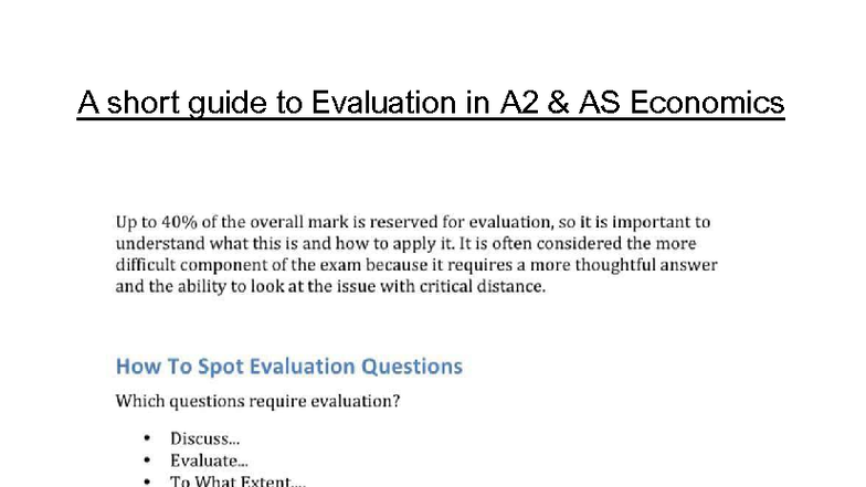 Evaluation Guide for A2 AS Economics (9708) - Studocu