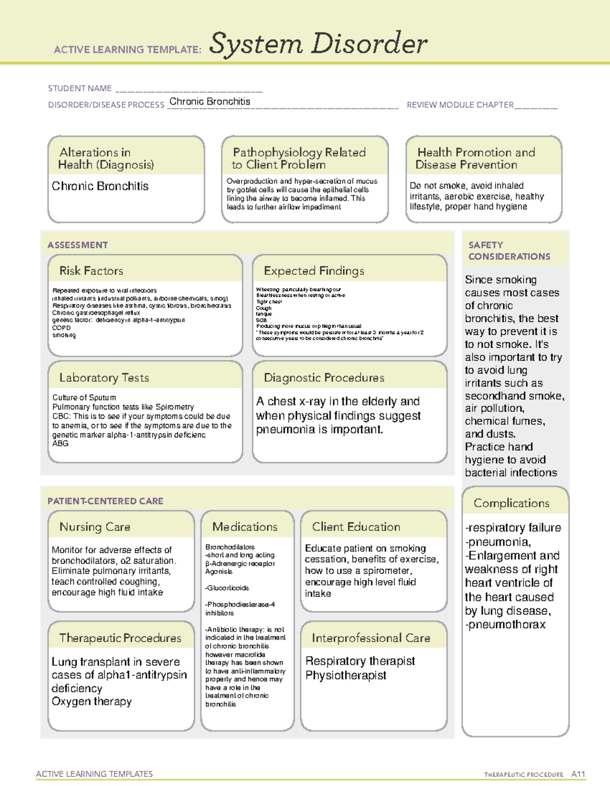 Chronic bronchitis Nursing - ACTIVE LEARNING TEMPLATE: System Disorder ...