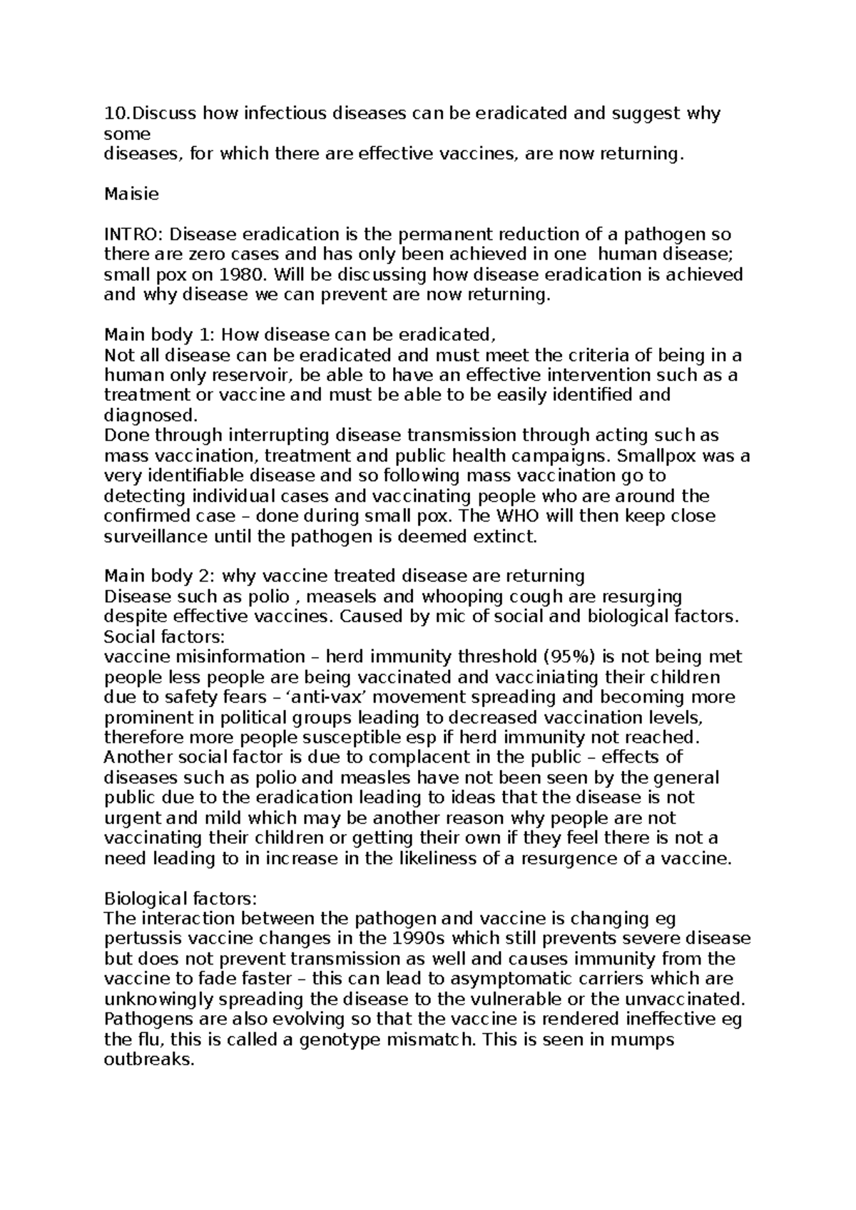 10. Infectious Disease Eradication & Resurgence: A Tutorial Essay - Studocu