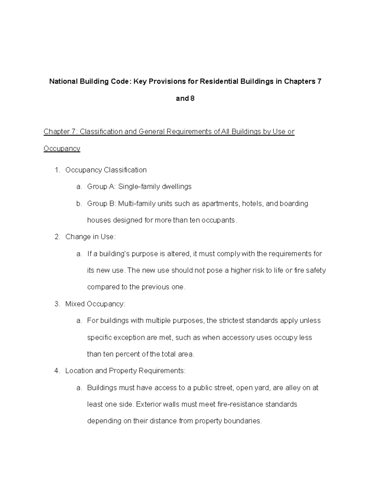 National Building Code: Key Provisions for Res Buildings (Ch. 7 & 8 ...