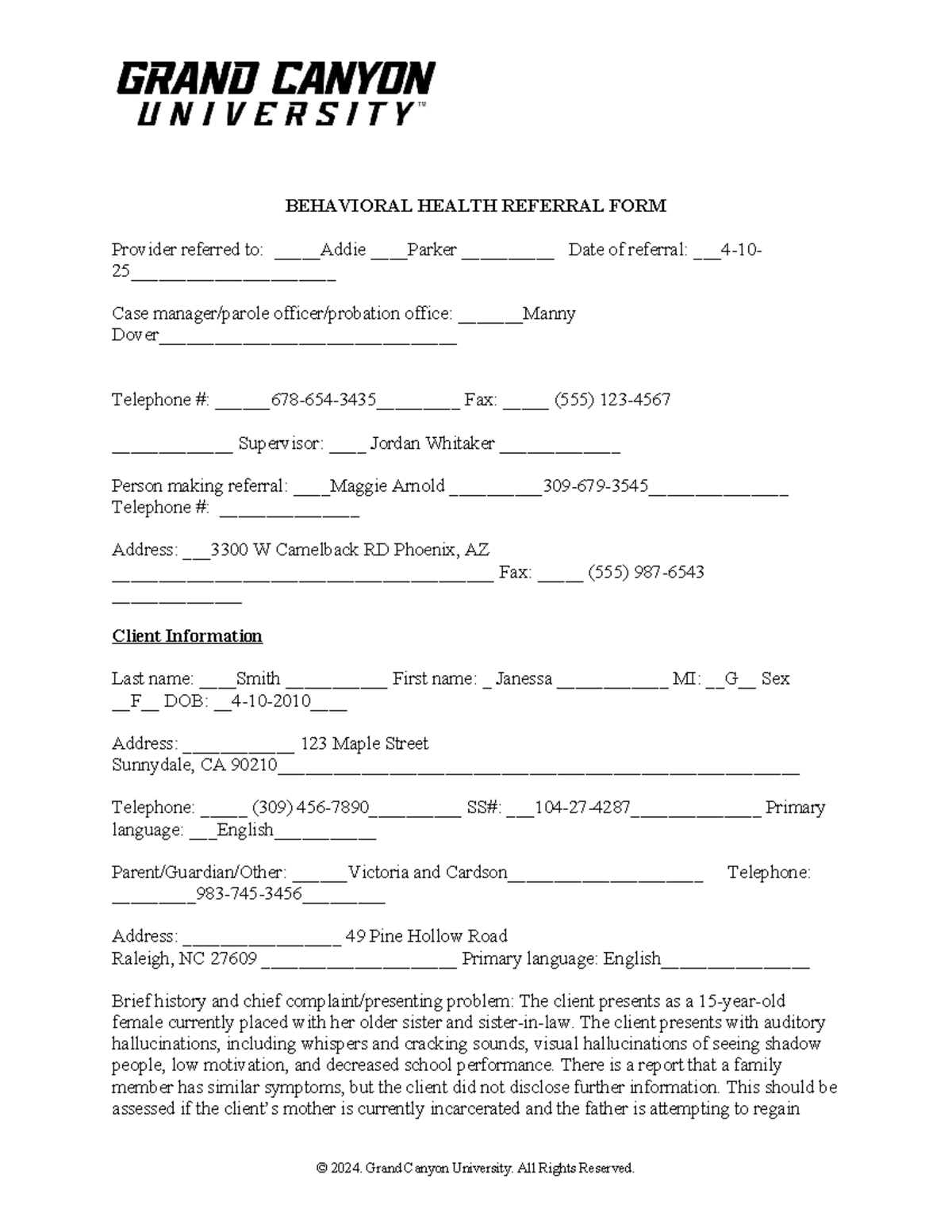 BHS 350 RS T7 Behavioral Health Referral Form for Client Assessment ...