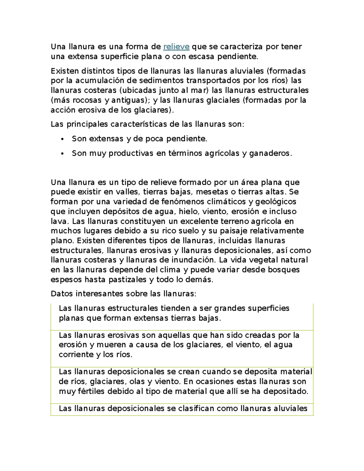 Tipos de Llanuras y sus Características - Isabela Expo - Studocu