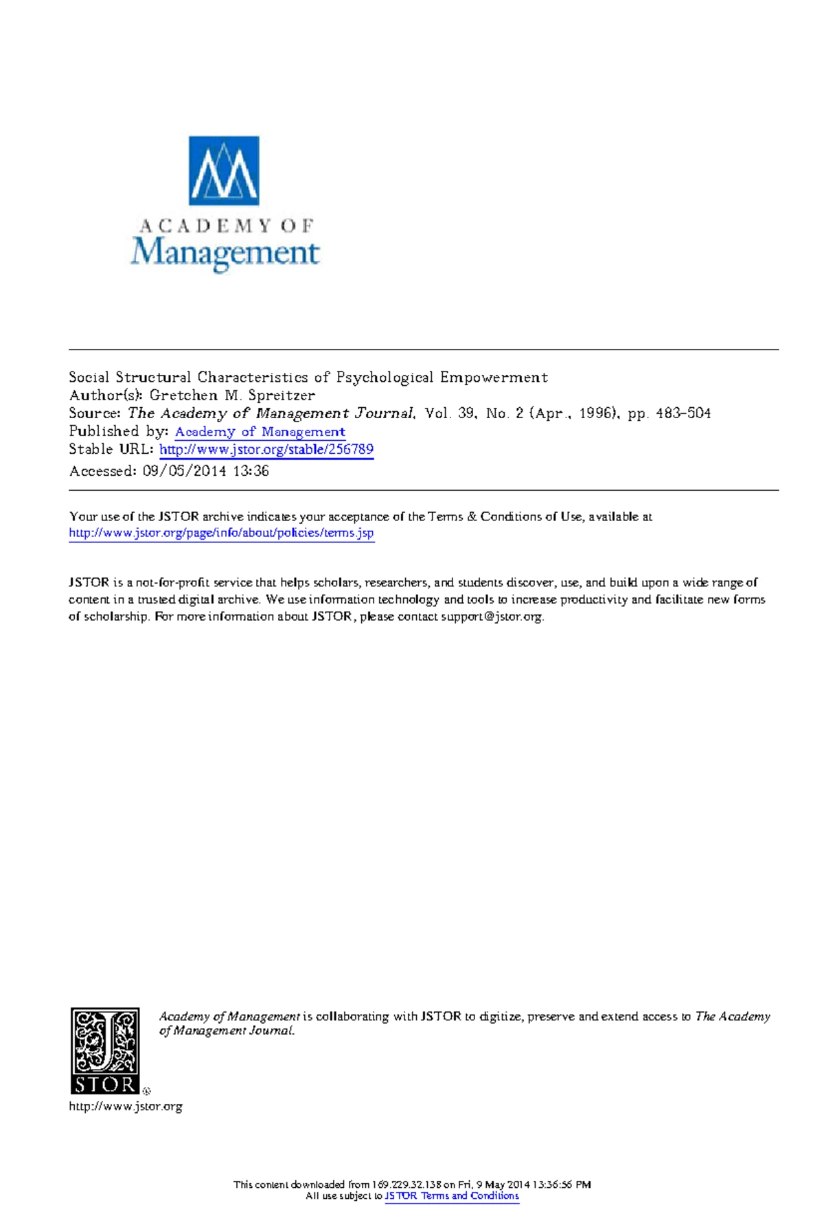 Empowerment Theory: Psychological, Organizational, and Community ...