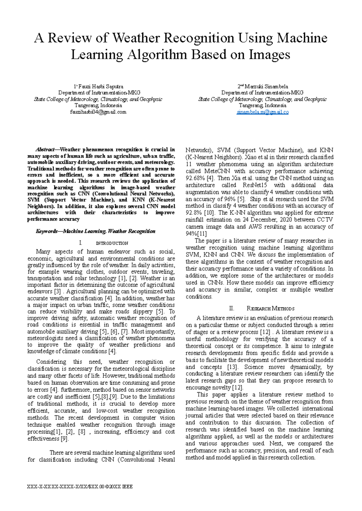 Final Exam Review: Weather Recognition Using ML Algorithms (4122004 ...