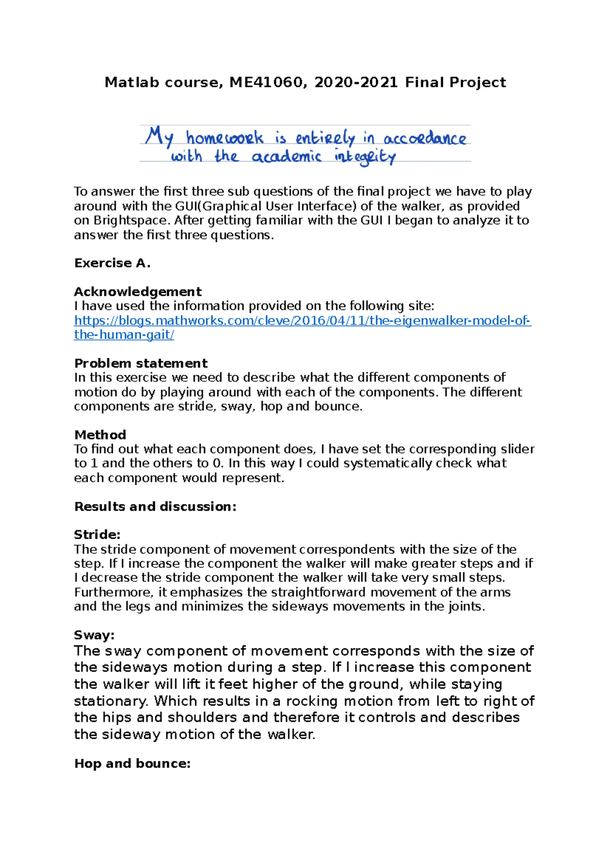 ME41060 Matlab in Engineering Mechanics Final Project Report 2020-21 ...