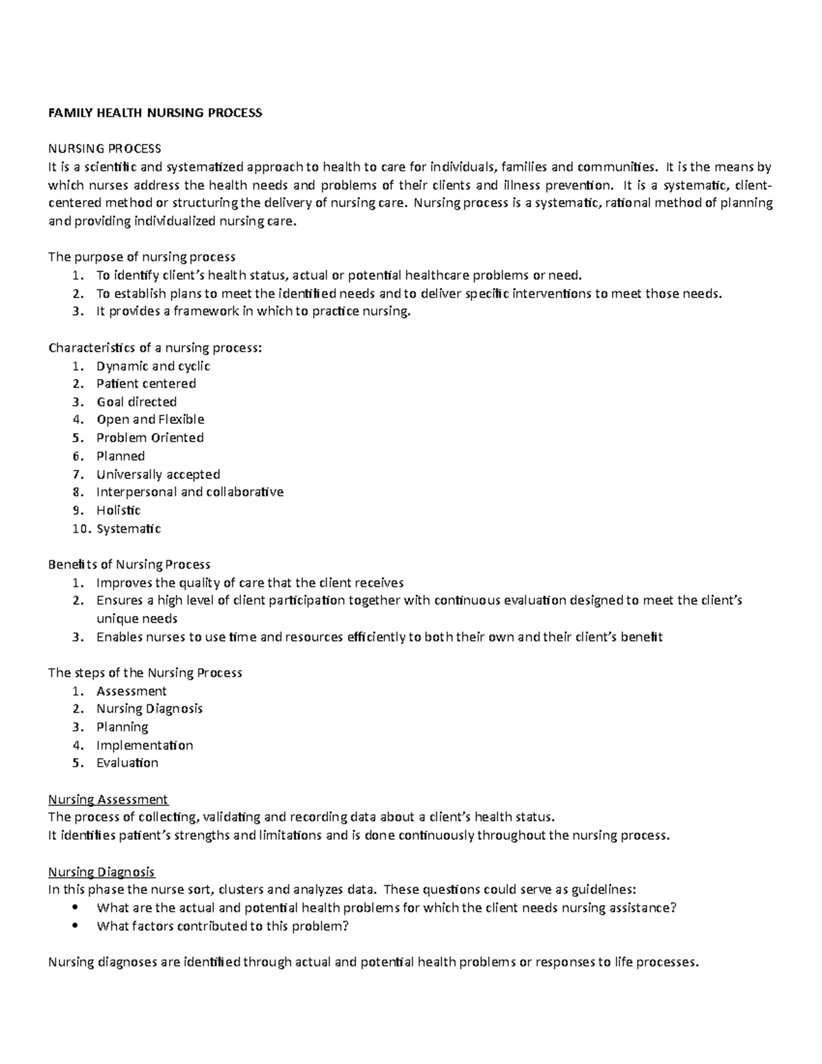 Family Health Nursing Process: A Comprehensive Guide to Care - Studocu