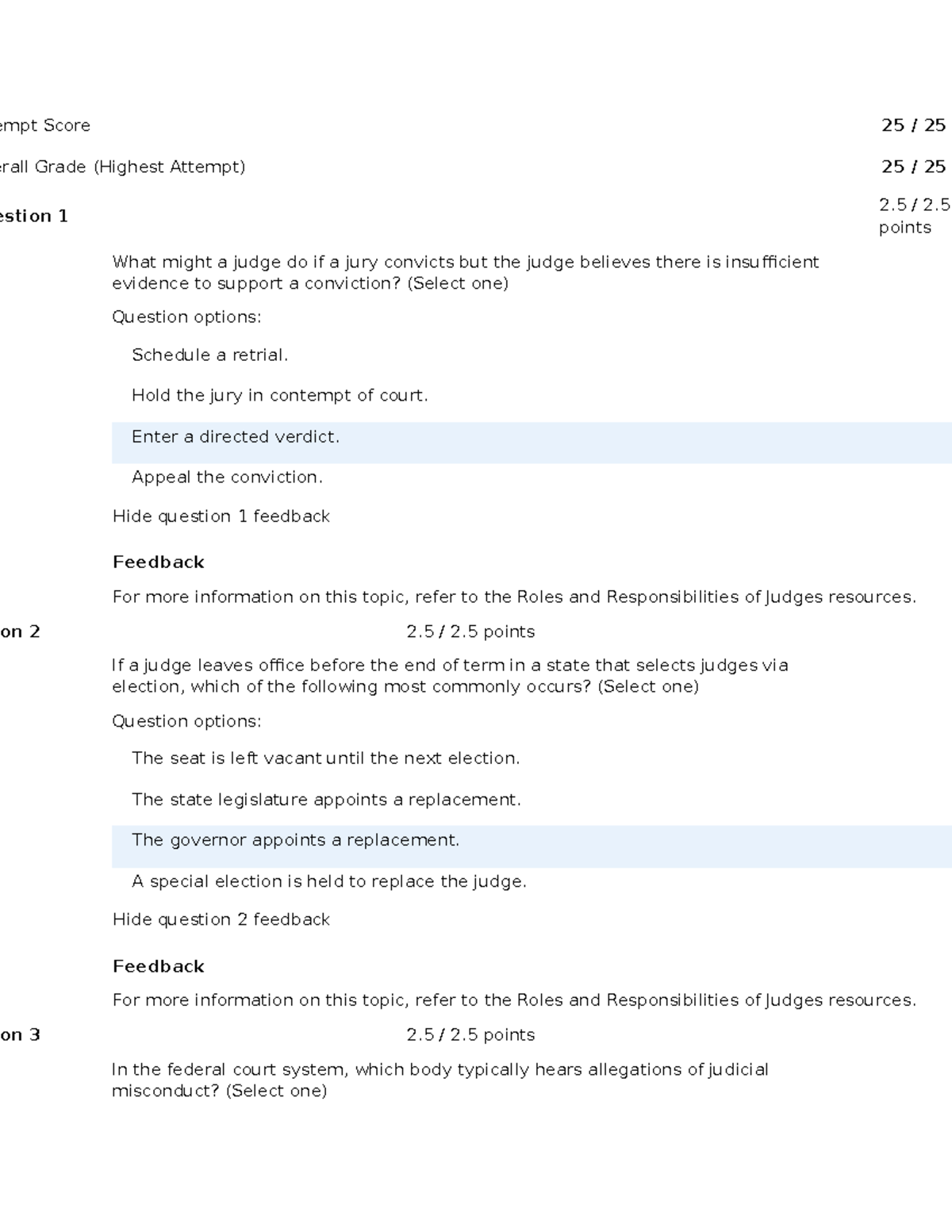 Cj207 Quiz: Judicial Roles & Responsibilities Insights (25/25 Score ...