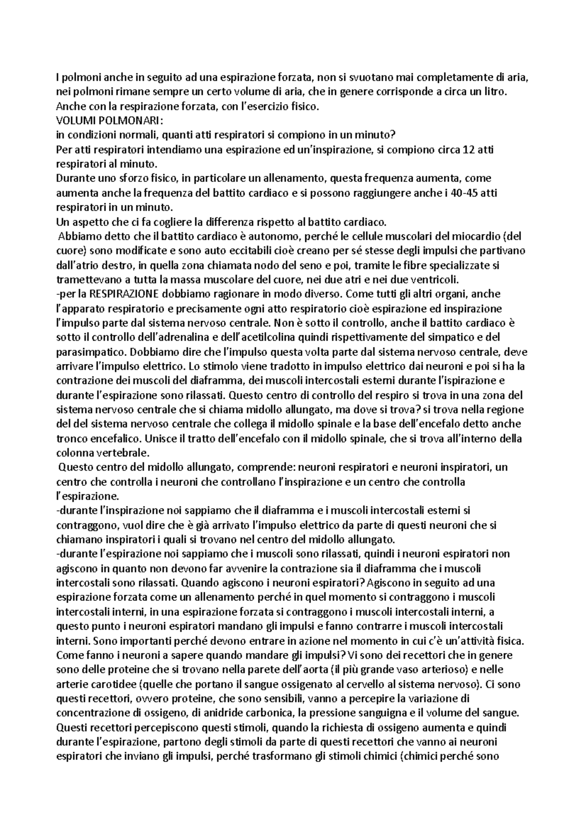 Fisiologia della Respirazione e Volumi Polmonari - BIOL 101 - Studocu