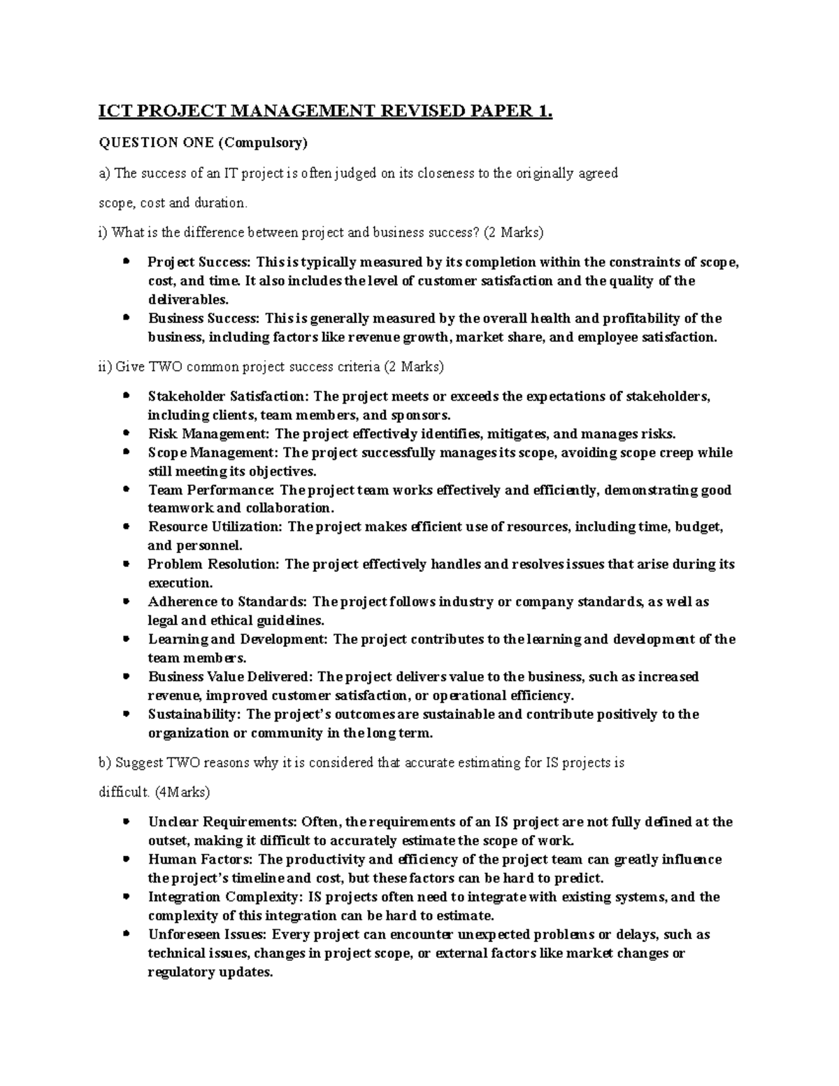 ICT Project Management Revised Paper 1 - ICT PROJECT MANAGEMENT REVISED ...