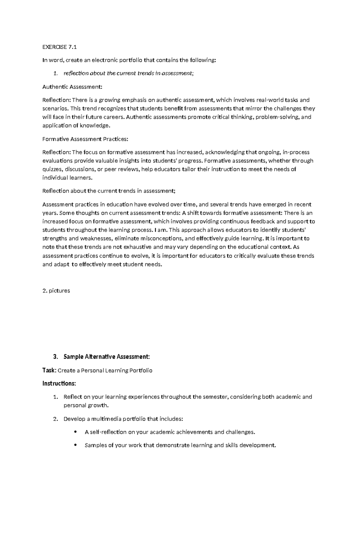 Exercise 7 - GOOD - EXERCISE 7. In word, create an electronic portfolio that contains the ...