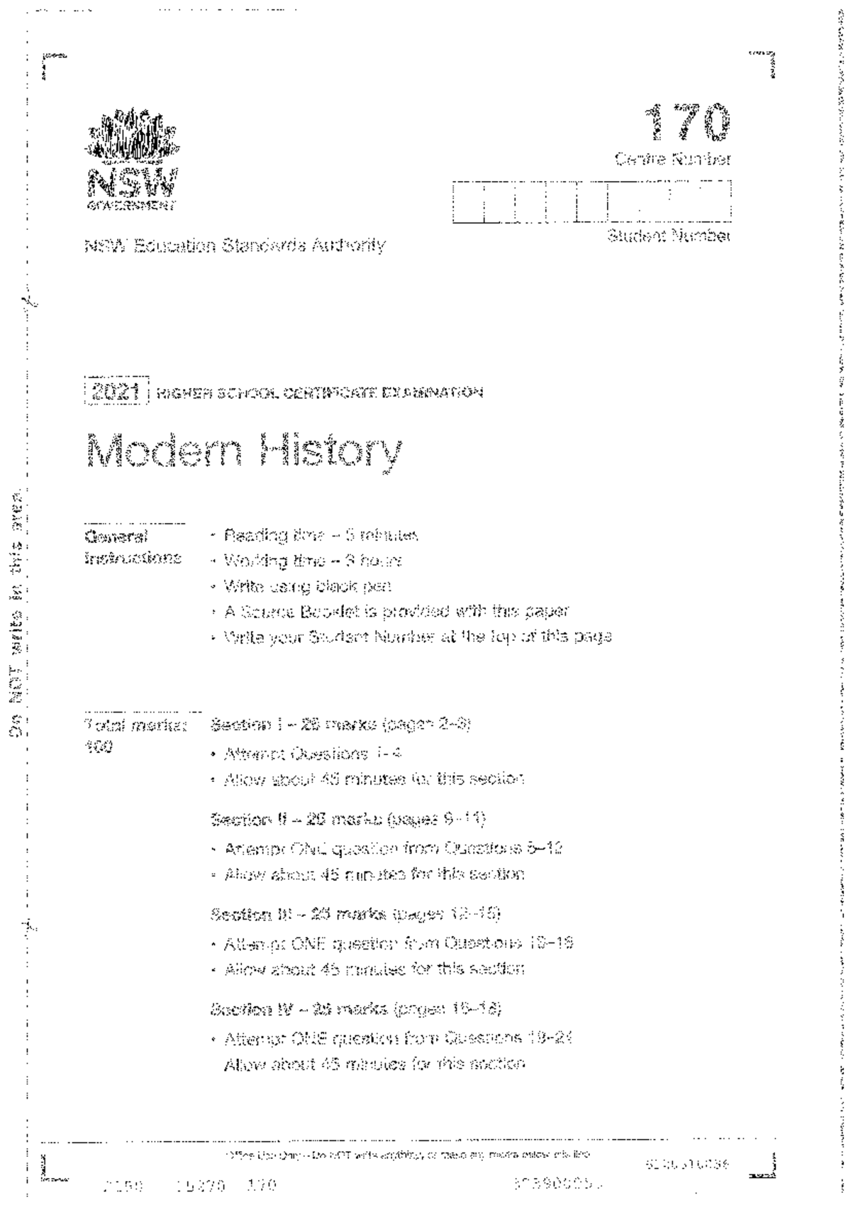 2021 HSC Modern History Exam with Source Booklet - Studocu