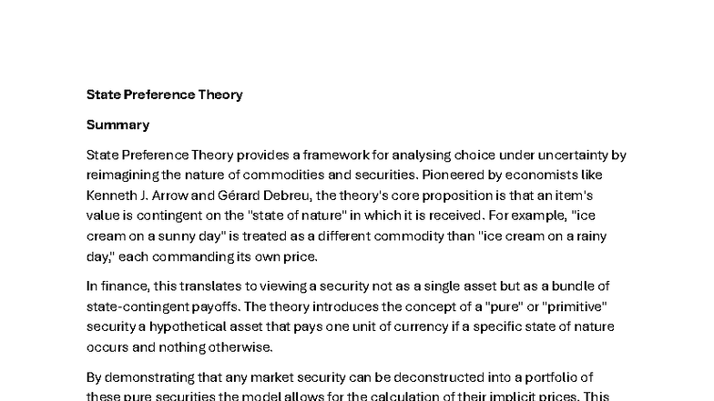 State Preference Theory Summary: Analyzing Uncertainty in Economics ...